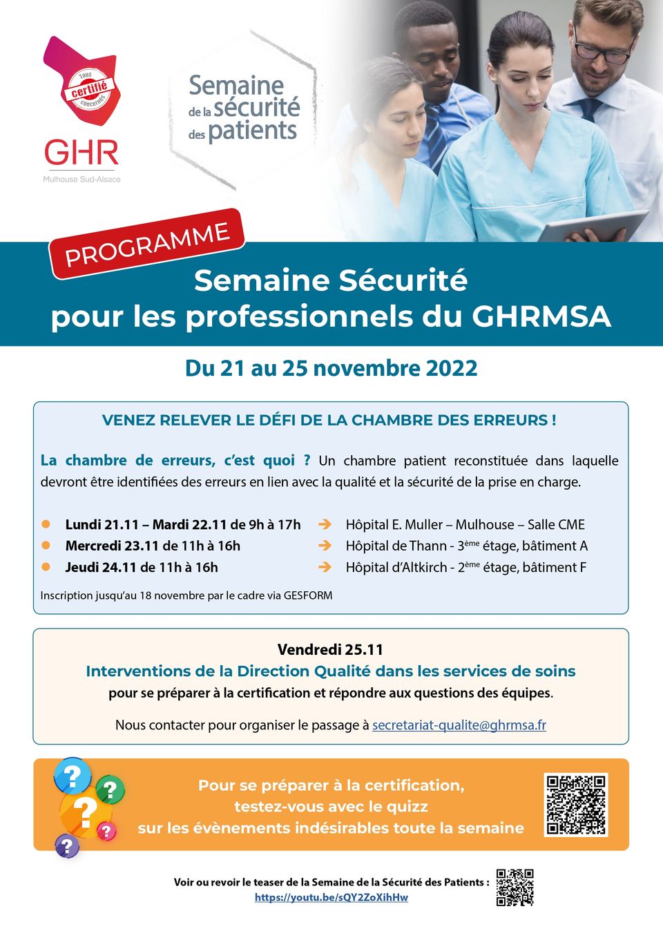 Semaine de la Sécurité des Patients au GHRMSA - GHR Mulhouse Sud Alsace